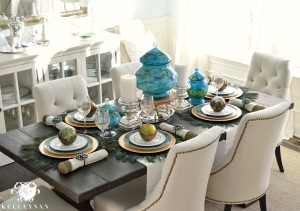 Peacock Inspired Dining Room and Tablescape - Kelley Nan