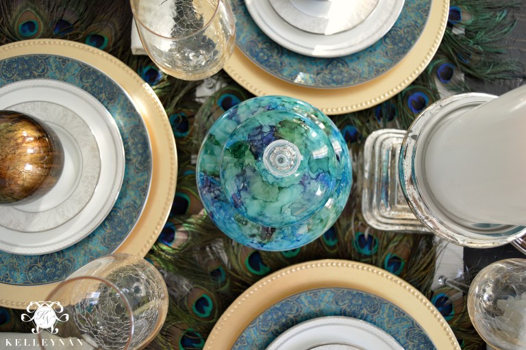 Peacock Inspired Dining Room and Tablescape - Kelley Nan