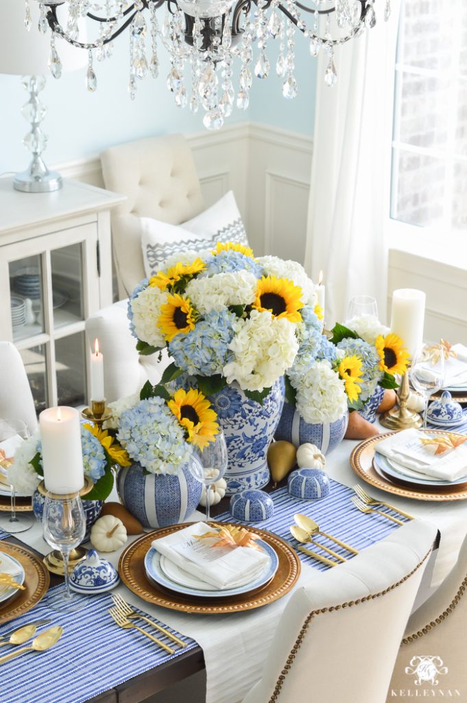 A Classic Blue and White Table for a Traditional Thanksgiving - Kelley Nan