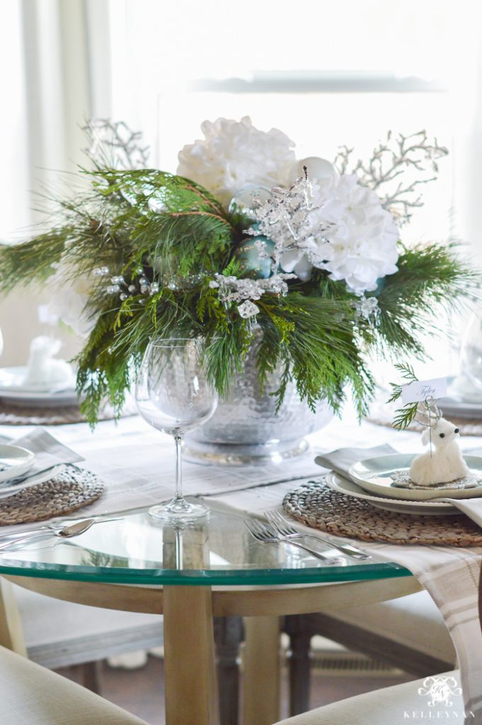 Simple, Intimate, Ice Blue Christmas Table - Kelley Nan