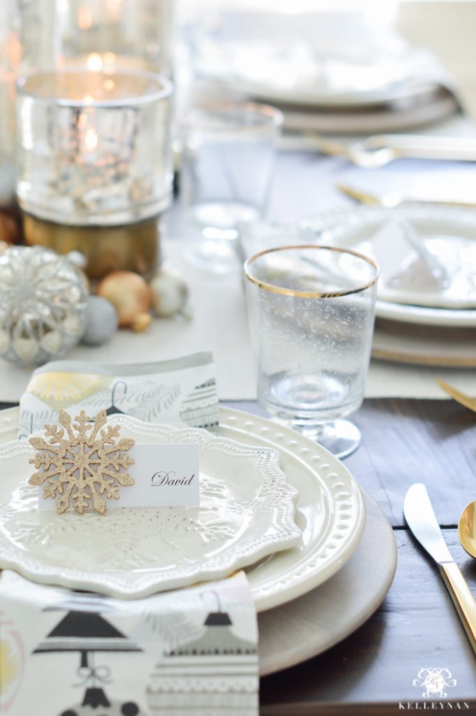 Simple Snowflake Christmas Dinner Tablescape - Kelley Nan