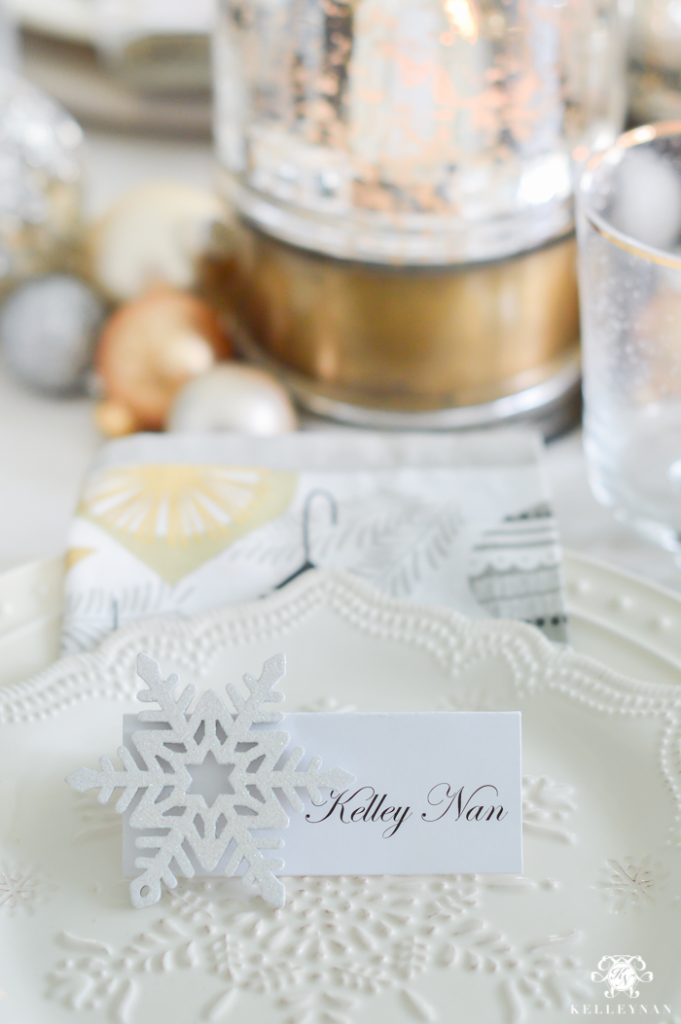 Simple Snowflake Christmas Dinner Tablescape - Kelley Nan