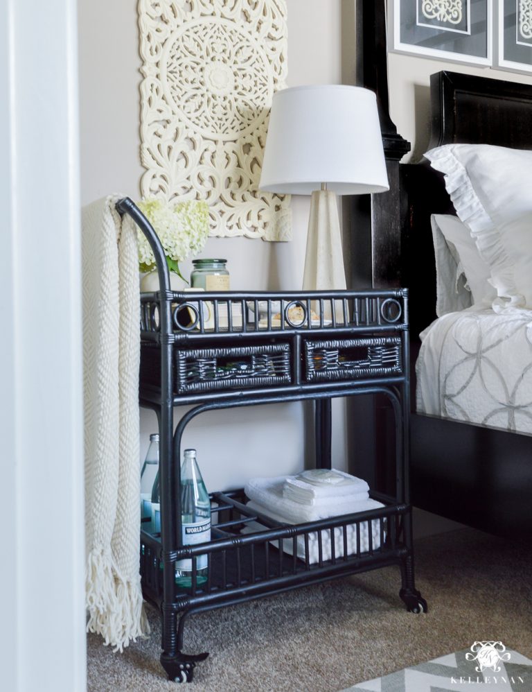 Bar Cart Nightstand for a Small Guest Bedroom - Kelley Nan