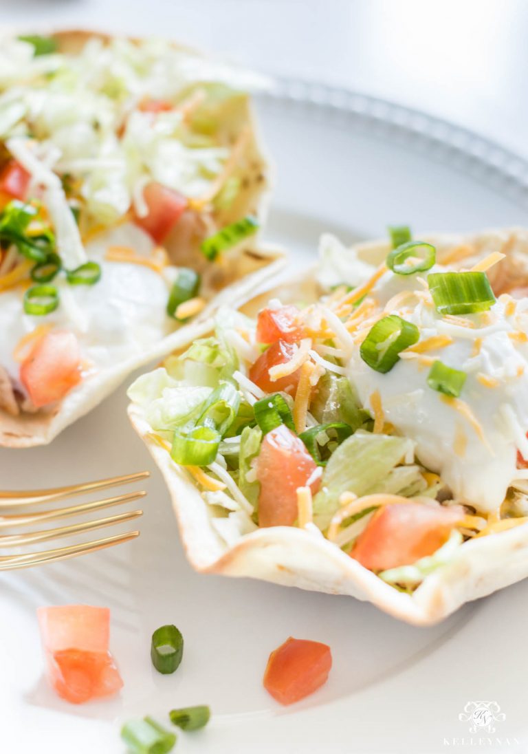 Mini Chicken Taco Salad Recipe with Shredded Chicken & a Baked Shell