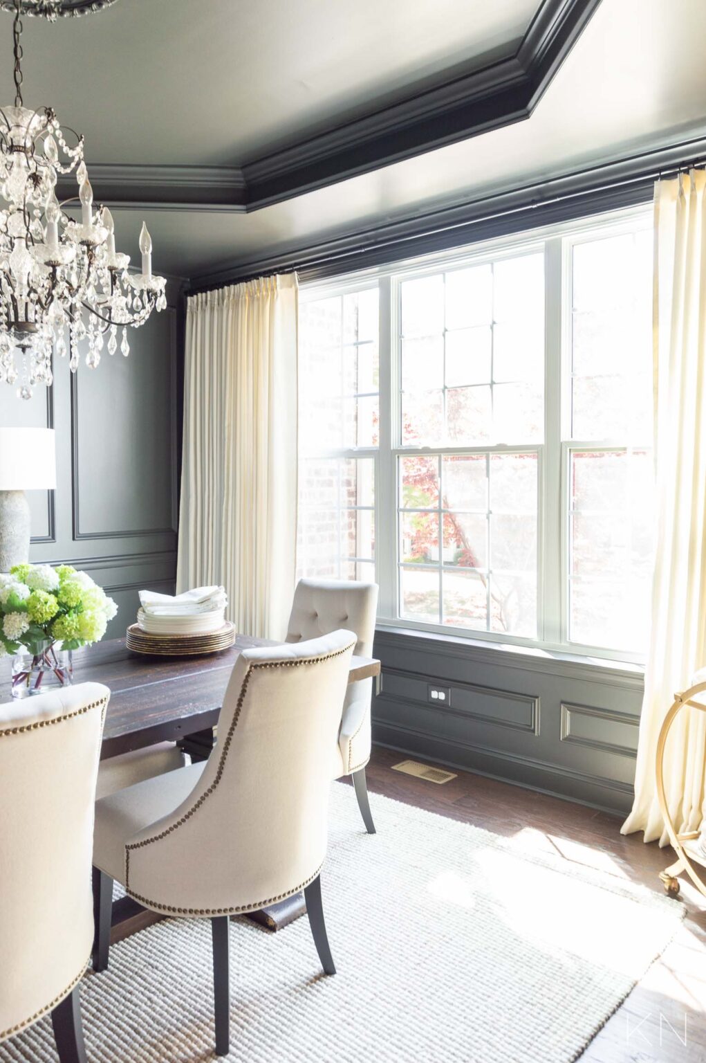 Dining Room Makeover Reveal in Sherwin Williams Iron Ore - Kelley Nan