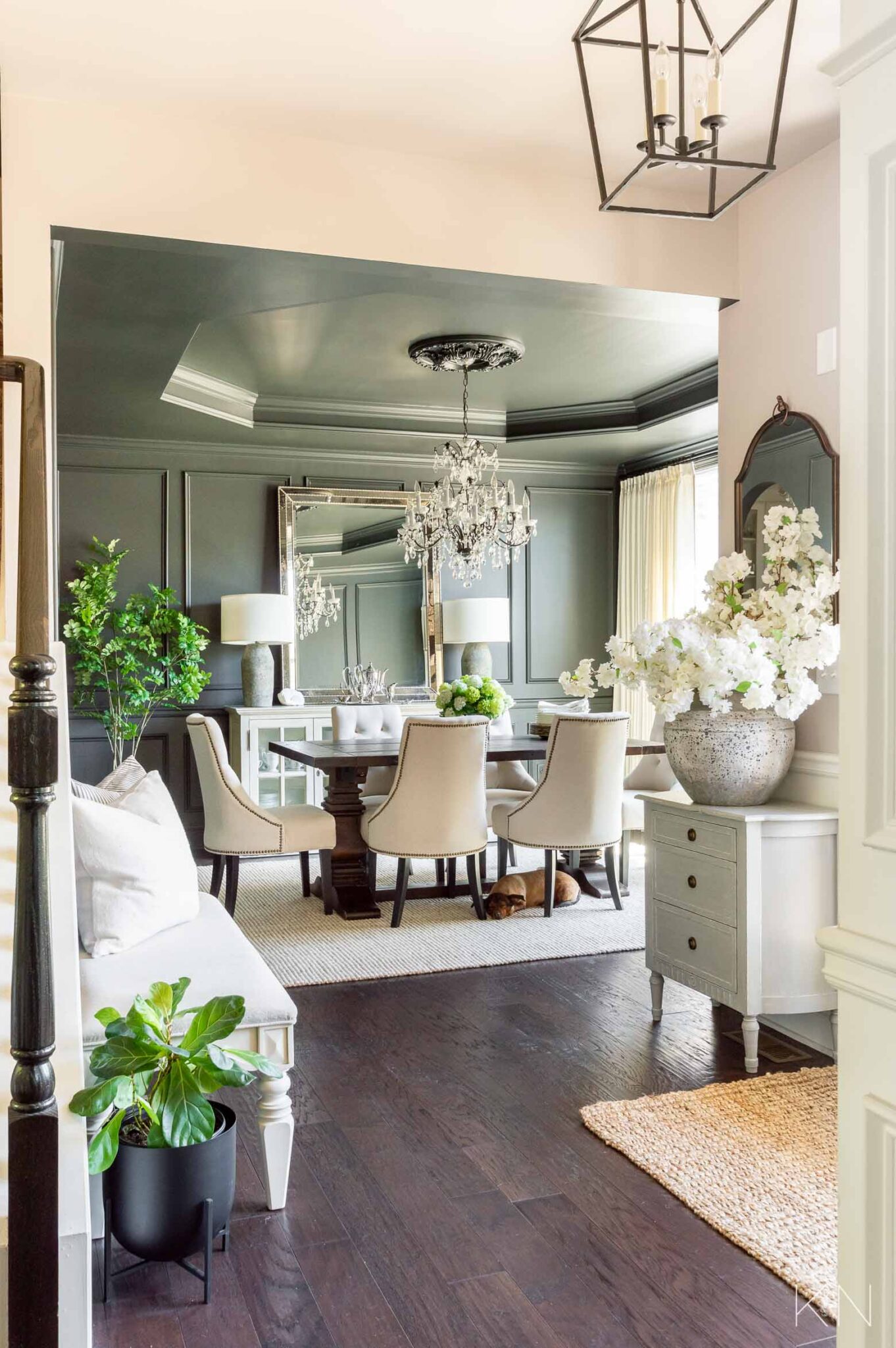 Dining Room Makeover Reveal in Sherwin Williams Iron Ore - Kelley Nan