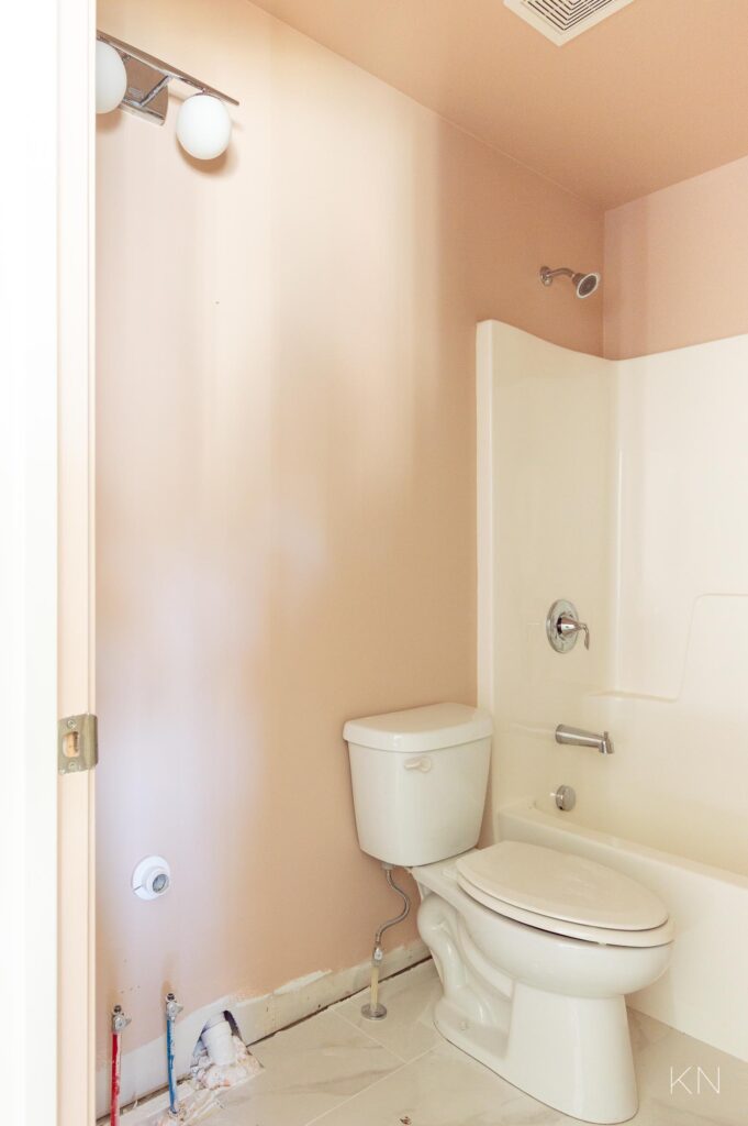 Pink Bathroom in Farrow & Ball Setting Plaster - Kelley Nan