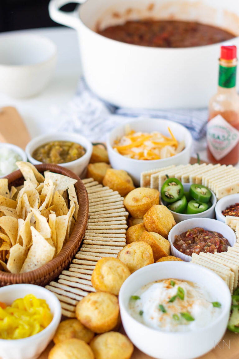 Chili Toppings, Easy Chili Recipe, Chili Board & Recipe- Kelley Nan