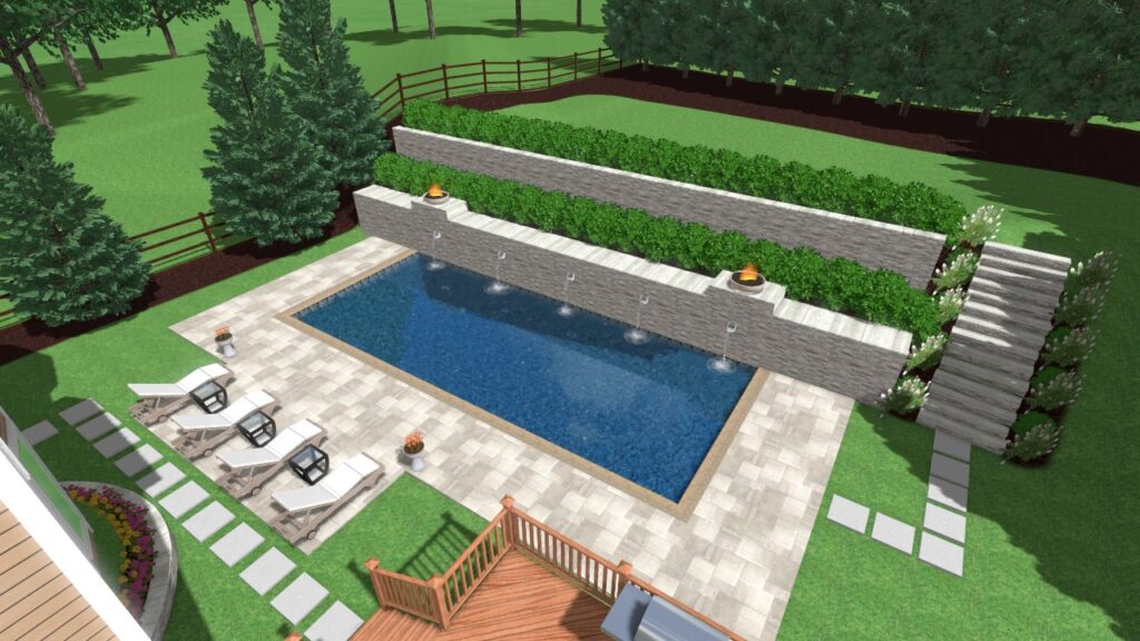 Concrete Pool Plan with Retaining Walls (with Before)- Kelley Nan