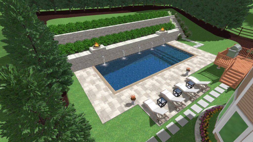 Concrete Pool Plan with Retaining Walls (with Before)- Kelley Nan
