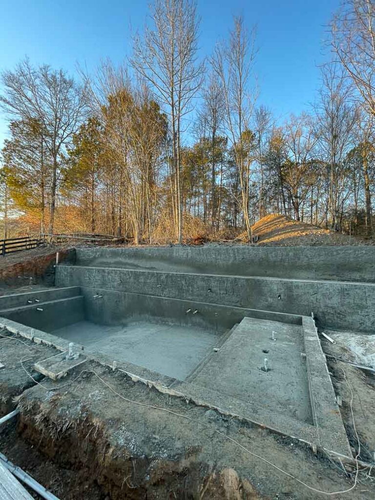 Concrete Pool Plan with Retaining Walls (with Before)- Kelley Nan