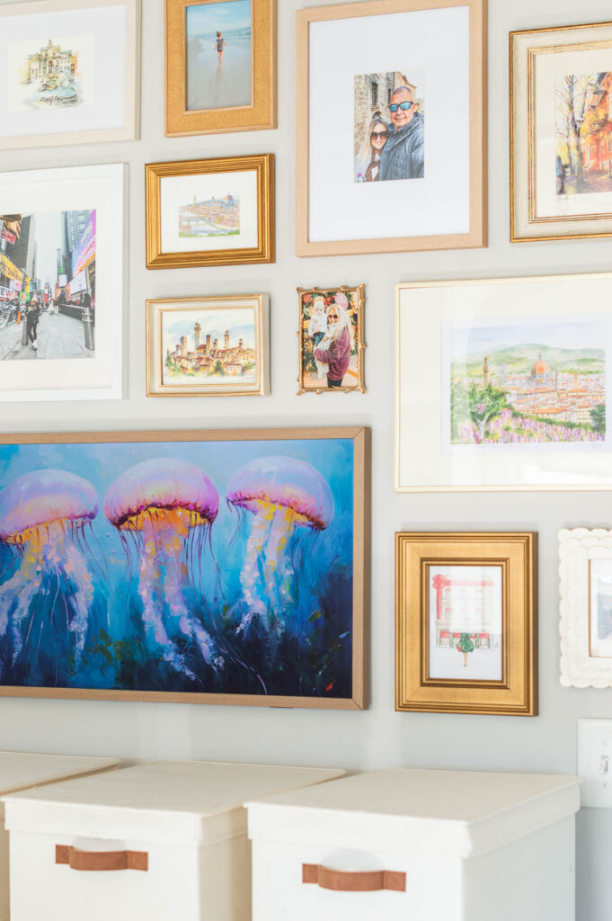 Frame TV Gallery Wall - I'm Head Over Heels for My Office Art Wall ...